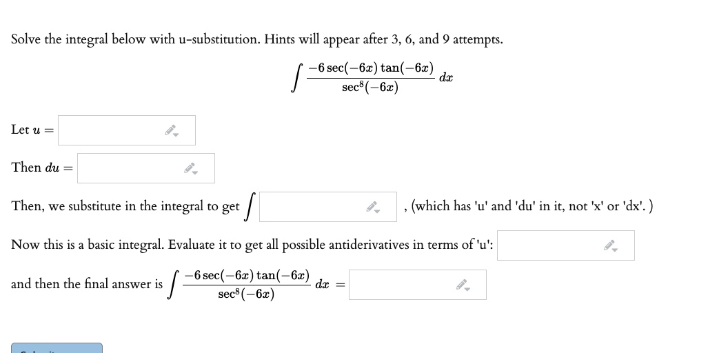 Solved Solve the integral below with u-substitution. Hints | Chegg.com