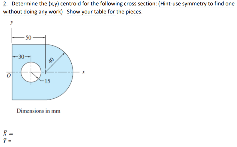 Solved 2. Determine the (x,y) centroid for the following | Chegg.com