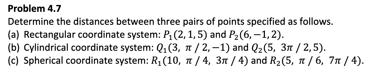 Solved Determine the distances between three pairs of points | Chegg.com