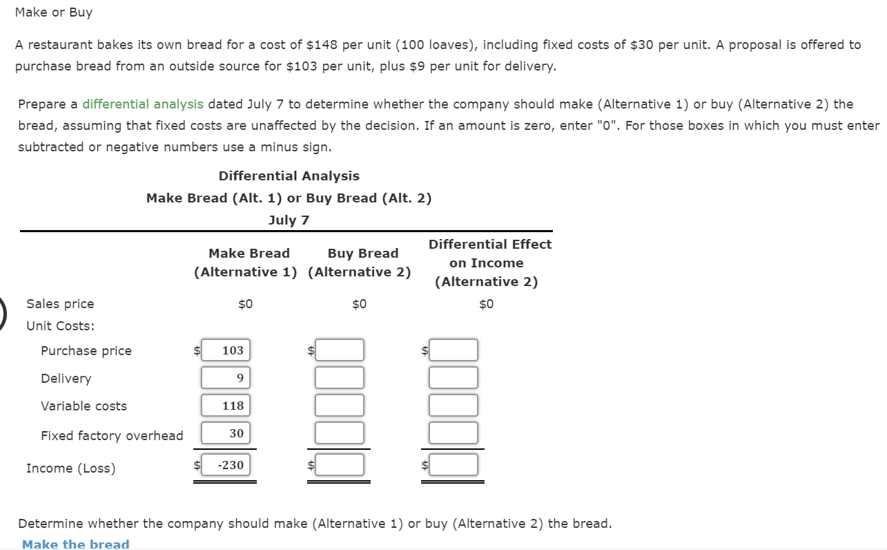 Solved Make or Buy A restaurant bakes its own bread for a | Chegg.com