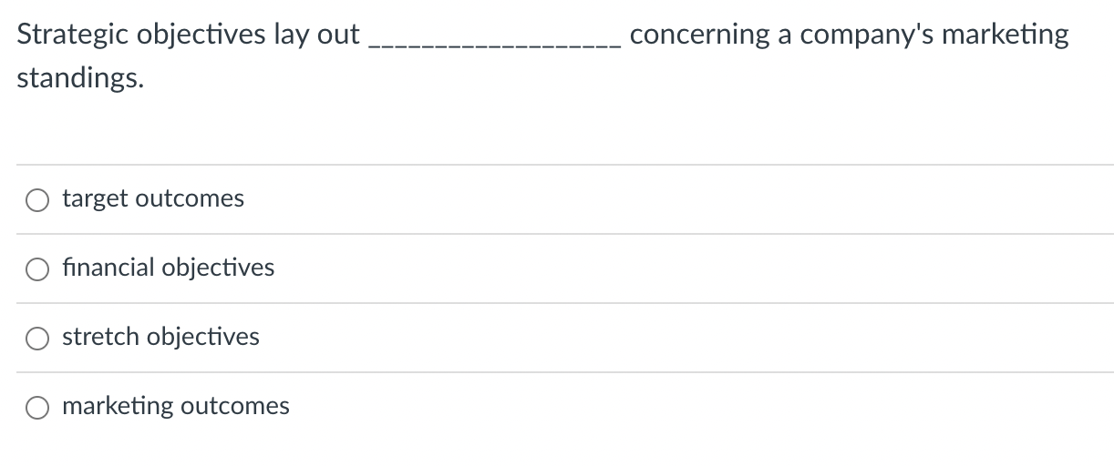 Solved Strategic objectives lay out concerning a company's | Chegg.com