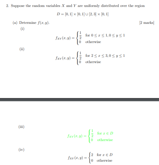 Solved 2. Suppose the random variables X and Y are uniformly | Chegg.com