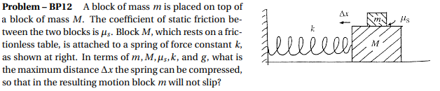 Solved Problem - BP12 A block of mass m is placed on top of | Chegg.com