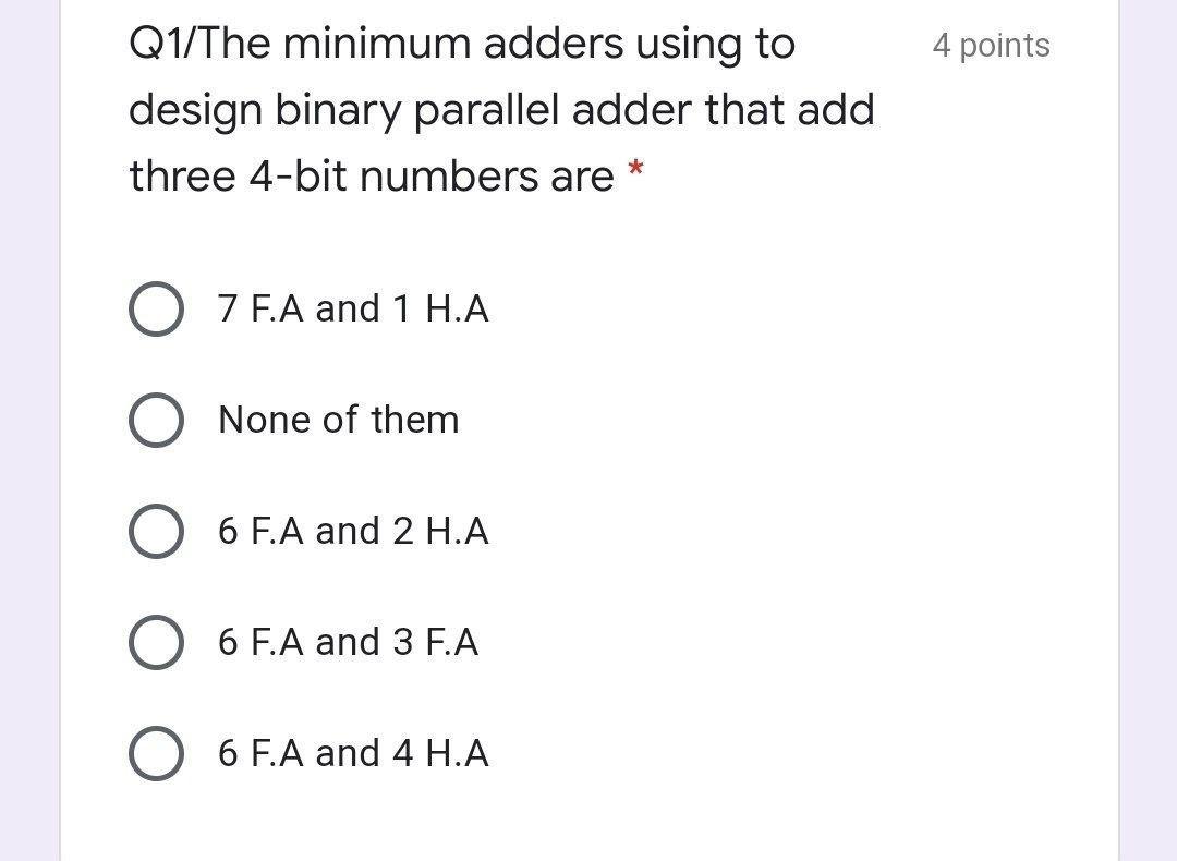 Solved 4 points Q1/The minimum adders using to design binary | Chegg.com