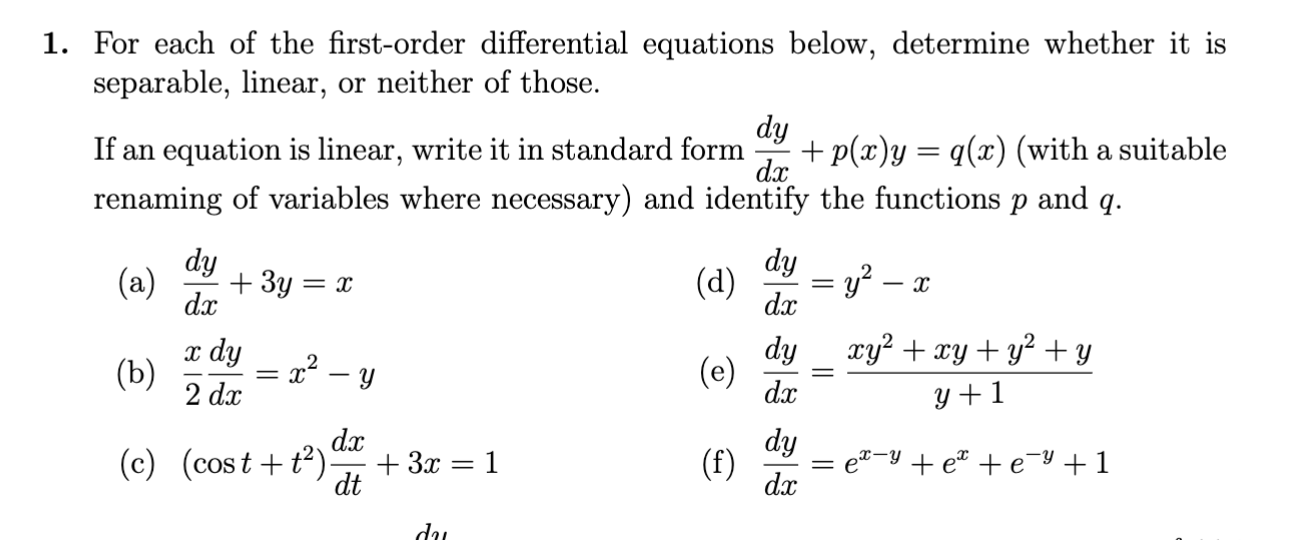 Solved For Each Of The First Order Differential Equations