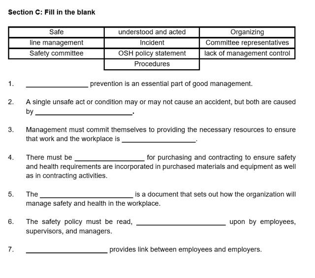 Solved Section C: Fill in the blank 1. prevention is an | Chegg.com