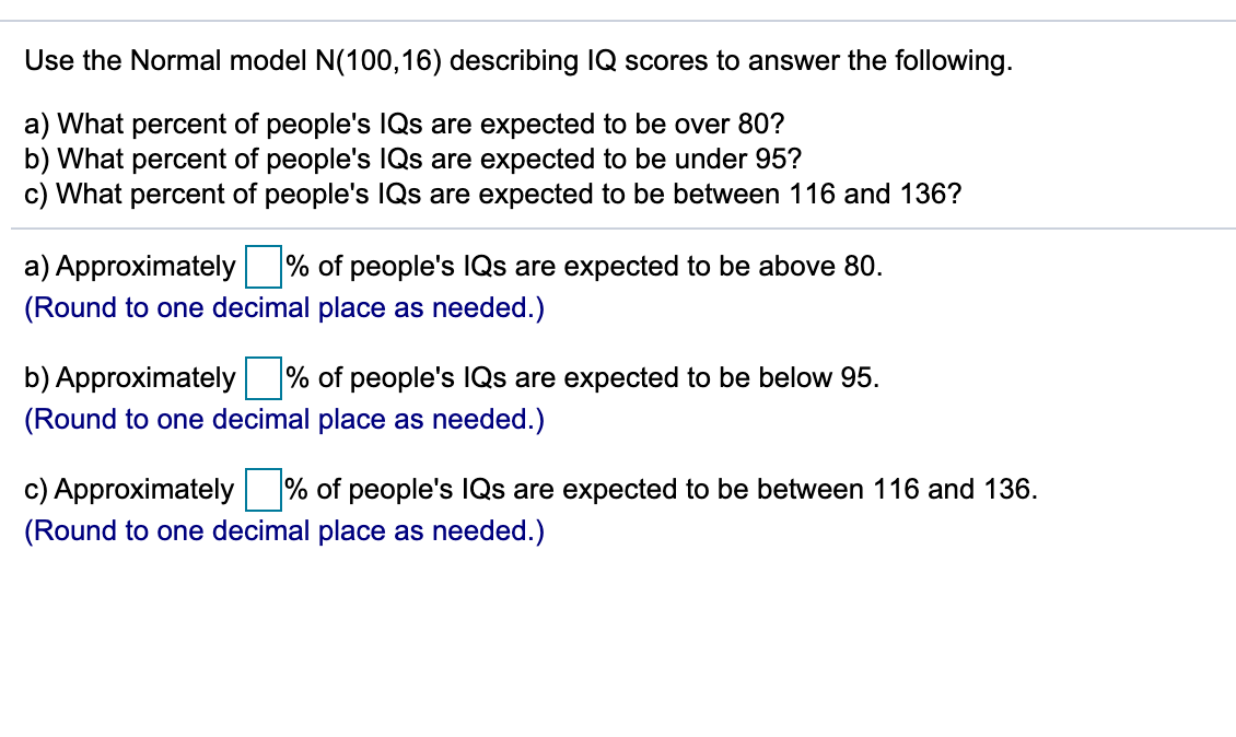 Solved Use the Normal model N(100,16) describing IQ scores | Chegg.com