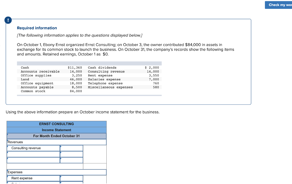 Solved Check my wor Required information The following | Chegg.com Solved Check my wor Required information The following | Chegg.com