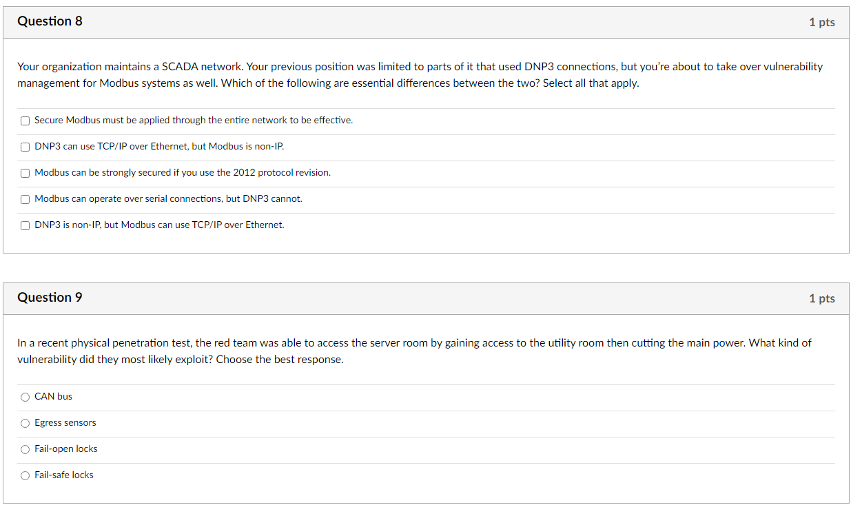 Solved Your organization maintains a SCADA network. Your | Chegg.com
