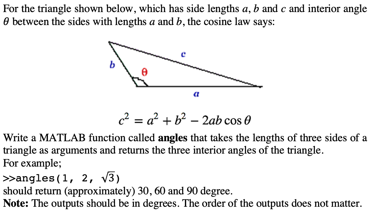 Solved For the triangle shown below, which has side lengths | Chegg.com
