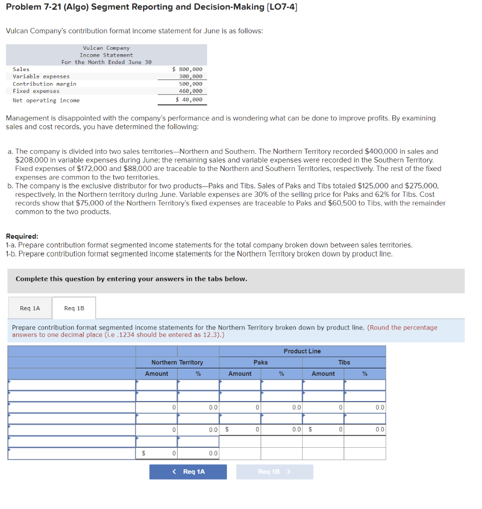 Solved Problem 7-21 (Algo) Segment Reporting and | Chegg.com