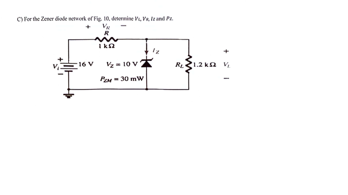 C) ﻿For the Zener diode network of Fig. 10, | Chegg.com