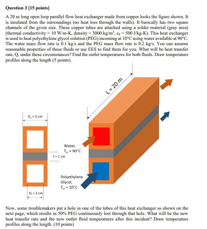 Solved A 20 m long open loop parallel flow heat exchanger | Chegg.com