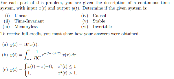 Solved For each part of this problem, you are given the | Chegg.com