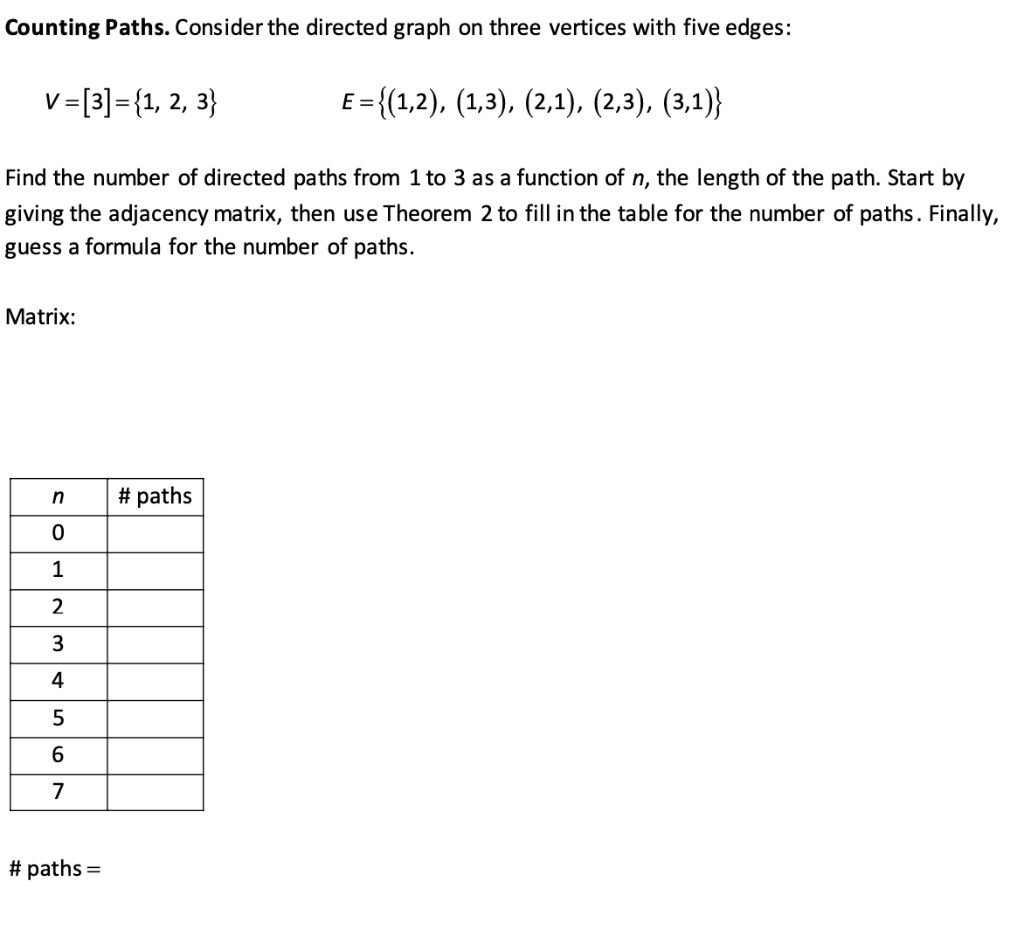 Solved Counting Paths. Consider the directed graph on three | Chegg.com