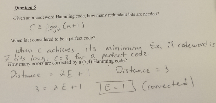 Solved Question 5 Given an n-codeword Hamming code, how many | Chegg.com
