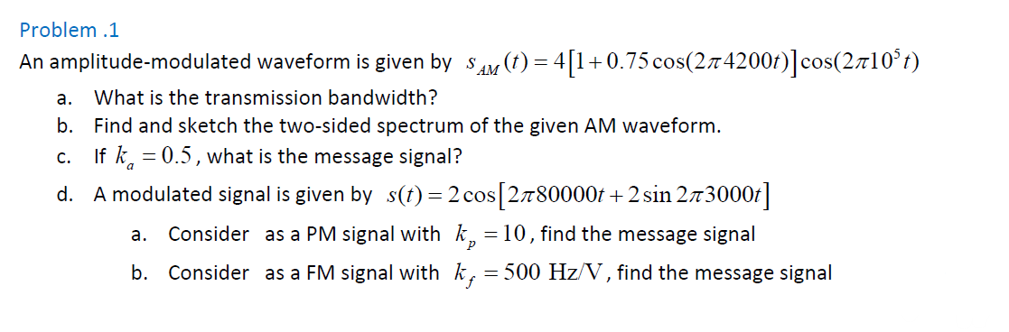 Solved Problem .1 An amplitude-modulated waveform is given | Chegg.com