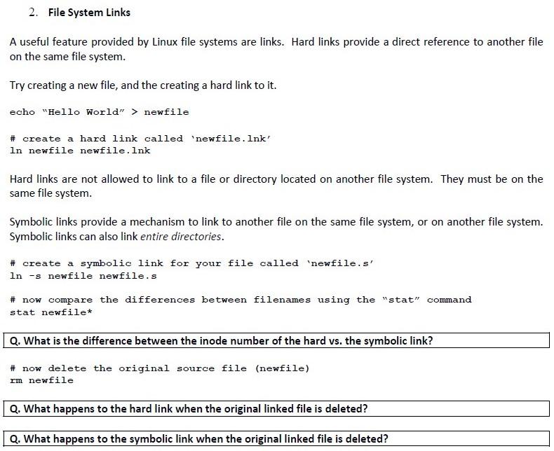 Solved 2. File System Links A useful feature provided by | Chegg.com