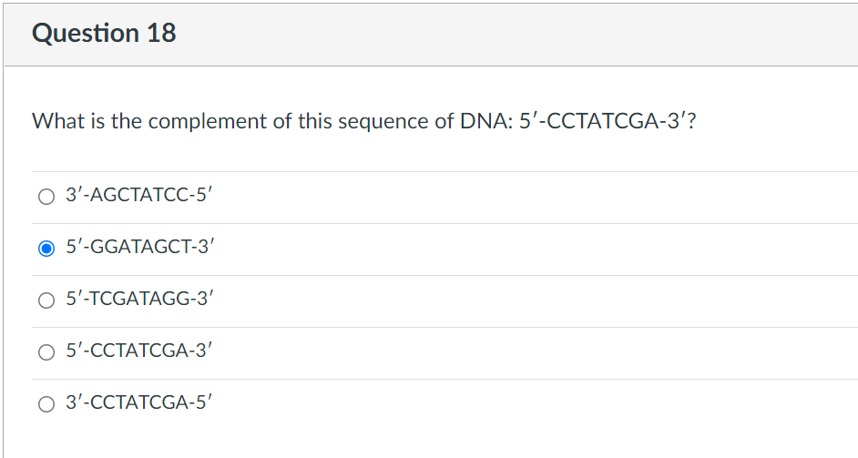 Solved Question 18 What is the complement of this sequence | Chegg.com