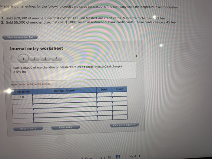 Solved Prepare journal entries for the following credit card | Chegg.com