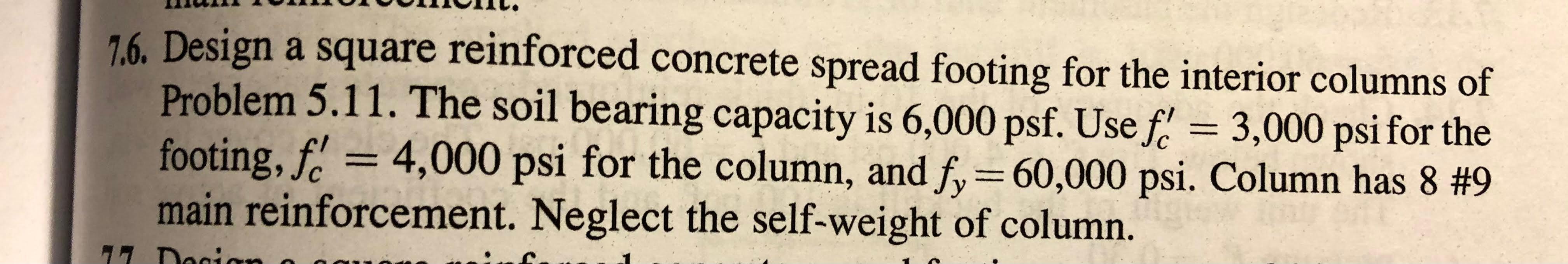 7.6. Design a square reinforced concrete spread | Chegg.com
