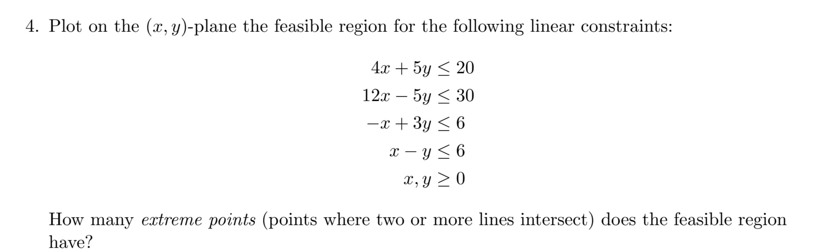 Solved 4. Plot on the (x, y)-plane the feasible region for | Chegg.com
