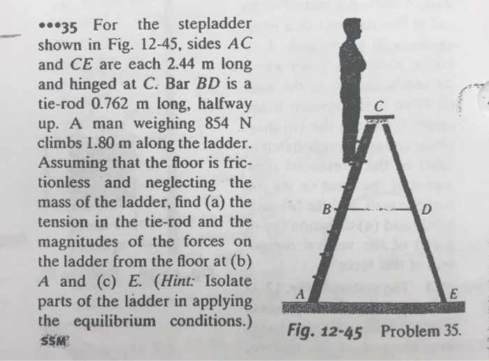 Solved 35 For the stepladder shown in Fig. 12-45, sides AC | Chegg.com
