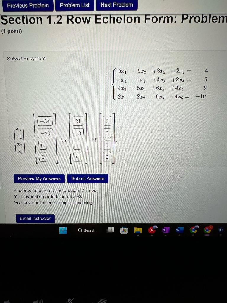 Solved ection 1.2 Row Echelon Form: Problem (1 point) Solve | Chegg.com
