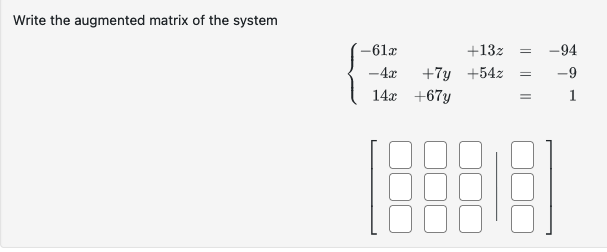 Solved Convert the augmented matrix ⎣⎡30−1−3−1−3⎦⎤ to the | Chegg.com