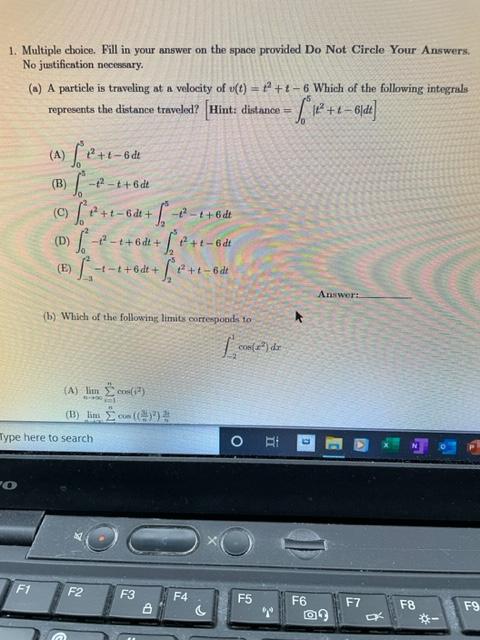 Solved 1. Multiple choice. Fill in your answer on the space | Chegg.com