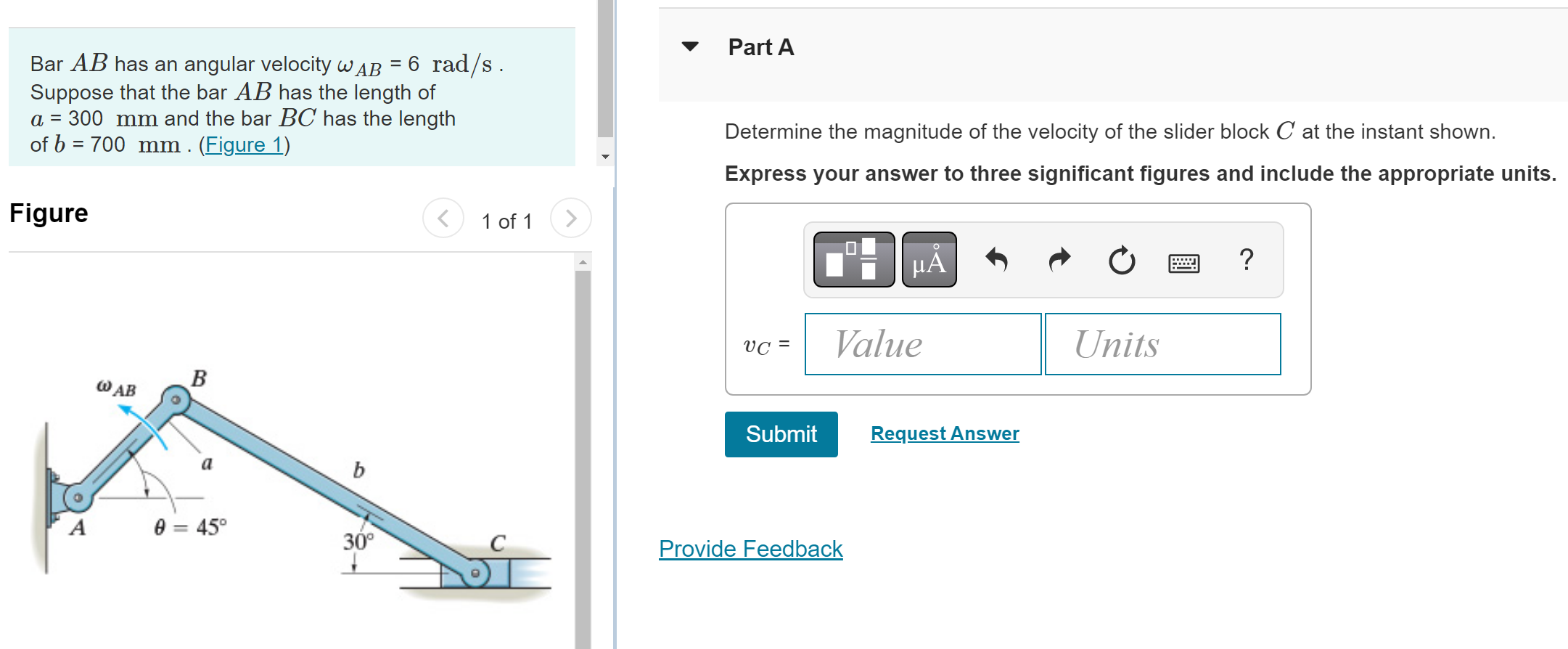[Solved]: = Bar AB has an angular velocity WAB 6 rad/s. Su