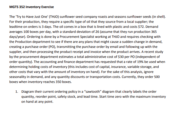 Solved MGTS 352 Inventory Exercise The 'Try to Have Just | Chegg.com