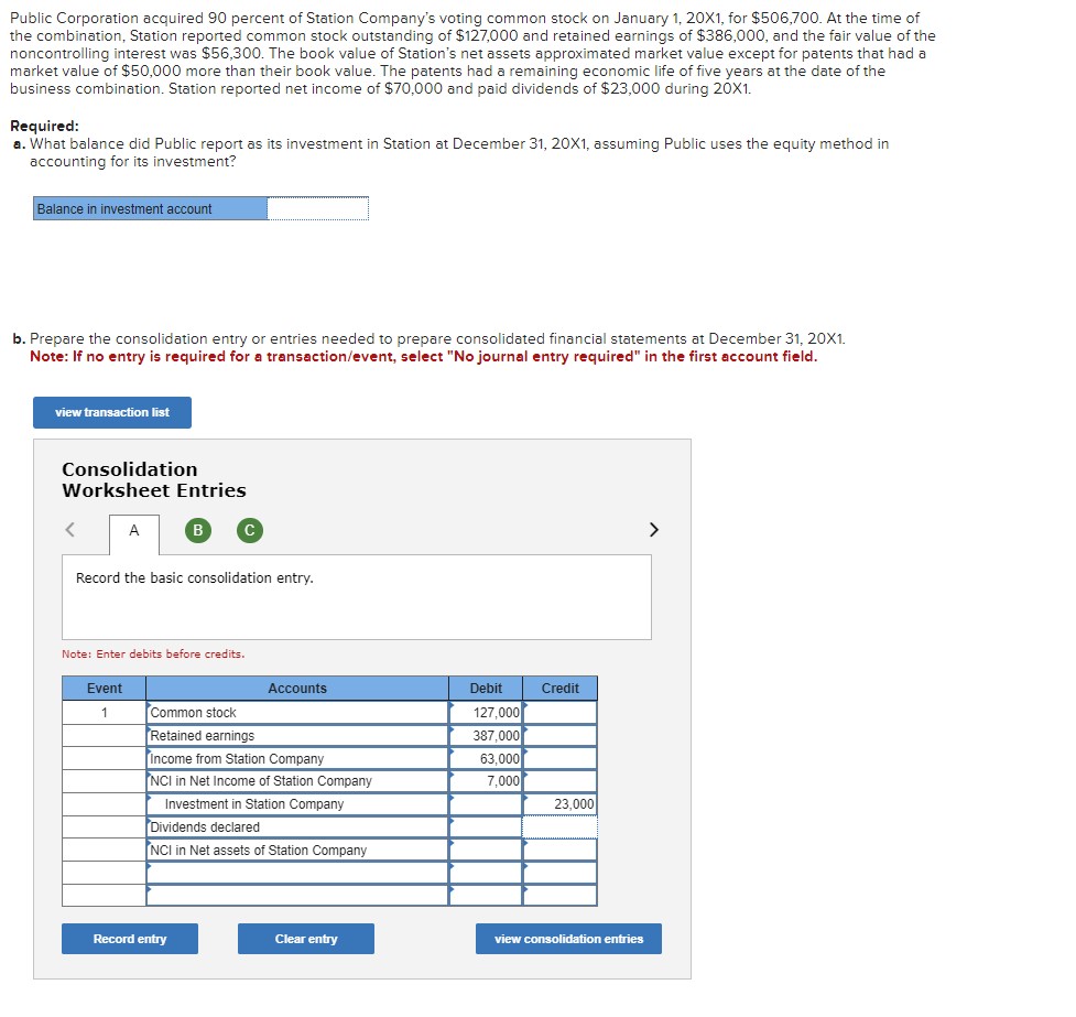 Solved Prepare the consolidation entry or entries needed to | Chegg.com
