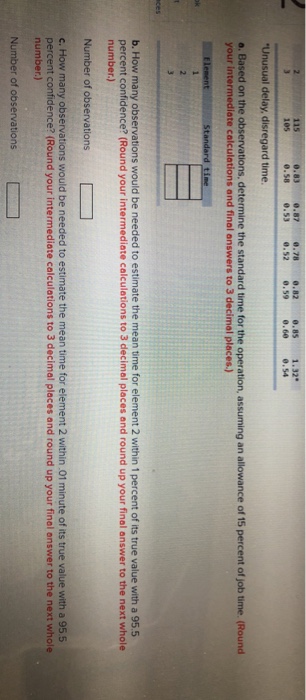 Solved The data in the table below represent time study | Chegg.com