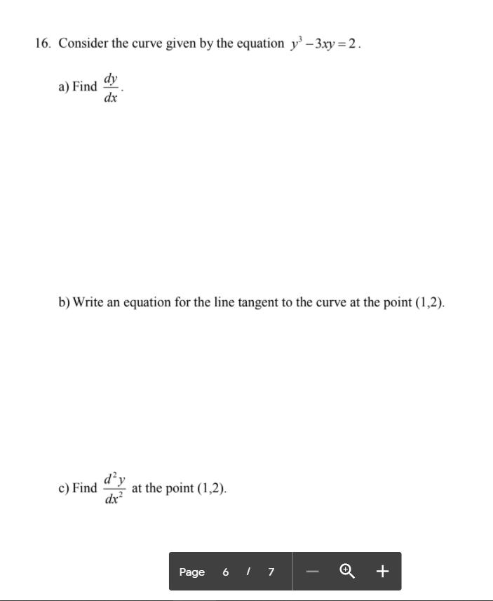 Solved 16. Consider the curve given by the equation y3 – 3xy | Chegg.com