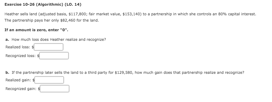 Solved Exercise 10-26 (Algorithmic) (LO. 14) Heather sells | Chegg.com