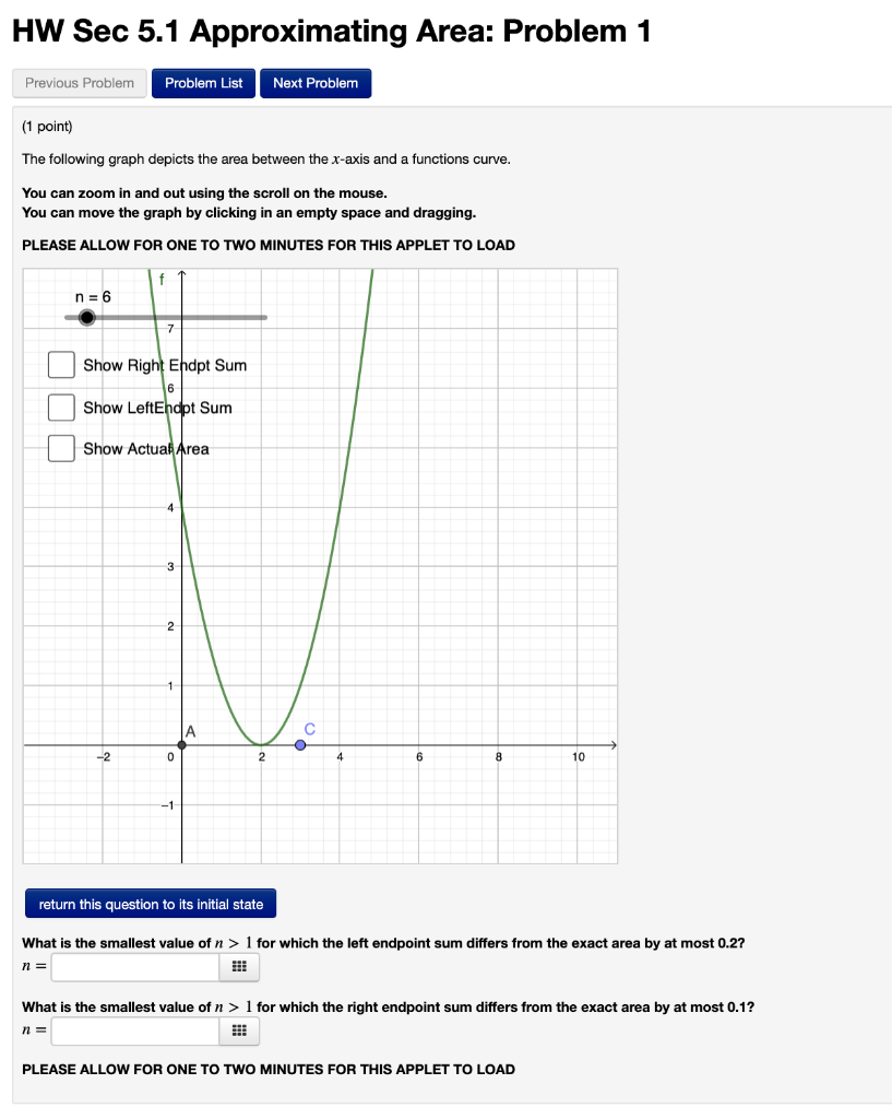 HW Sec 5.1 Approximating Area: Problem 1 Previous | Chegg.com