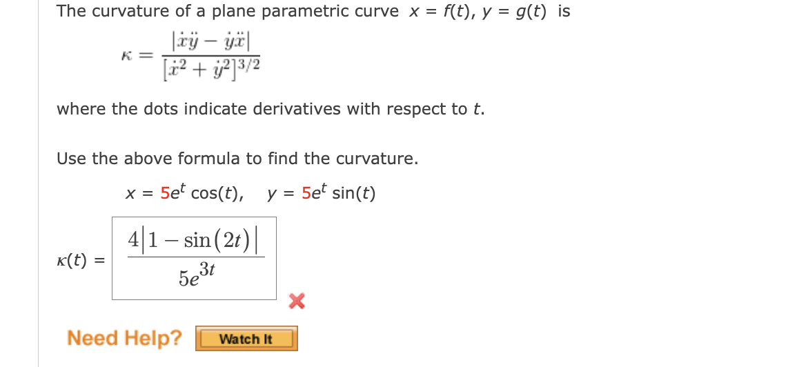 Solved The Curvature Of A Plane Parametric Curve X F T