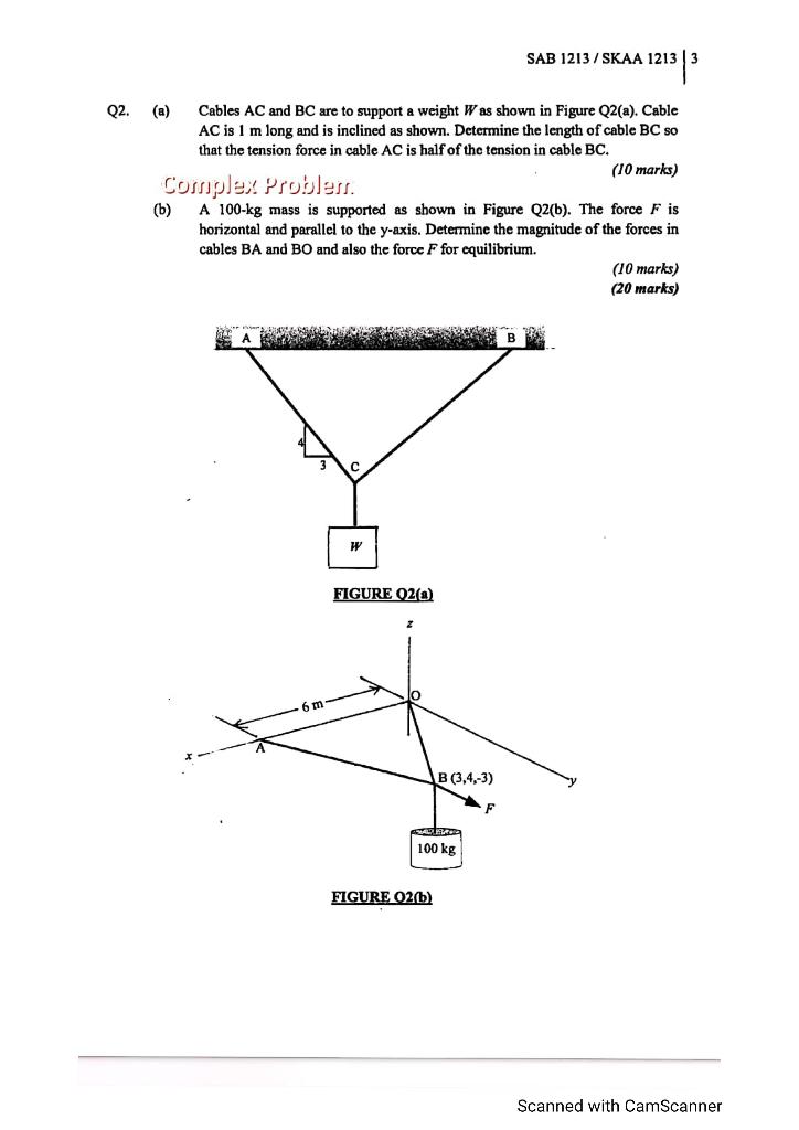 Solved SAB 1213 / SKAA 12133 2133 Q2. (a) Cables AC and BC | Chegg.com