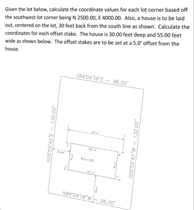Solved Given the lot below, calculate the coordinate values | Chegg.com