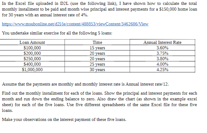 In the Excel file uploaded in D2L (use the following | Chegg.com
