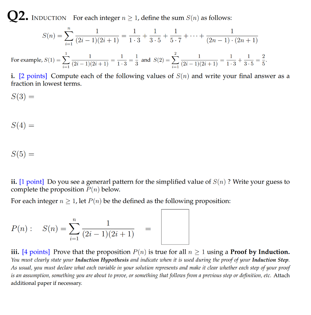 Solved INDUCTION For each integer n 2 1, define the sum S(n) | Chegg.com