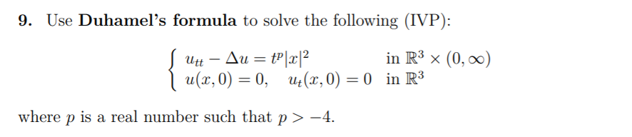 9. Use Duhamel's formula to solve the following | Chegg.com