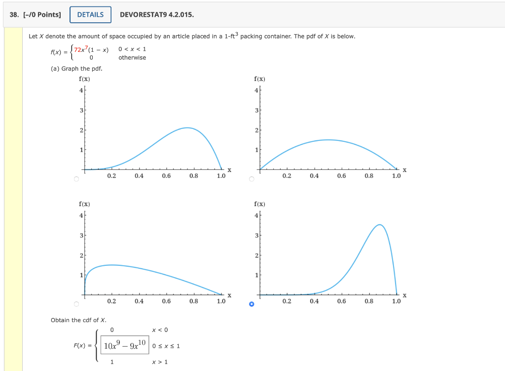 Solved f(x)={72x7(1−x)001Graph the cdf of X. (b) What is | Chegg.com