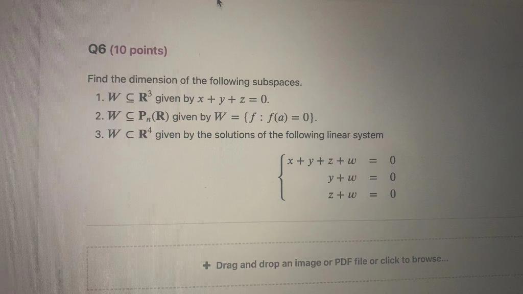 Solved Find the dimension of the following subspaces. 1. | Chegg.com