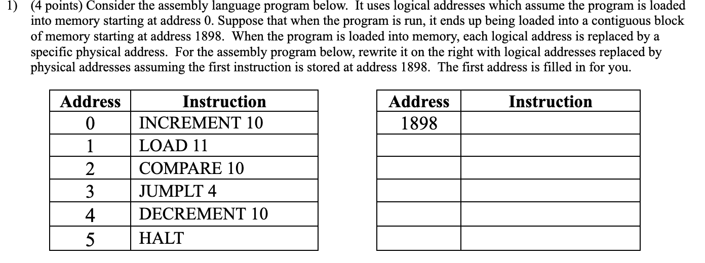 Solved (4 points) Consider the assembly language program | Chegg.com
