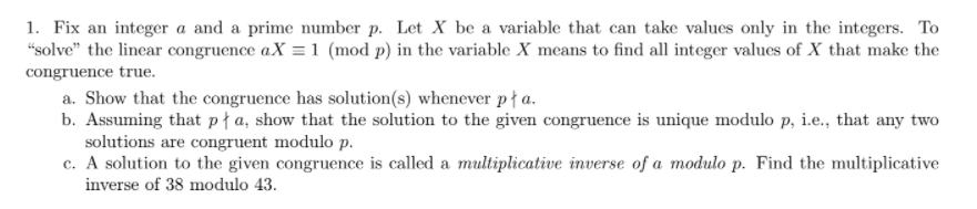 Solved 1. Fix an integer a and a prime number p. Let X be a | Chegg.com