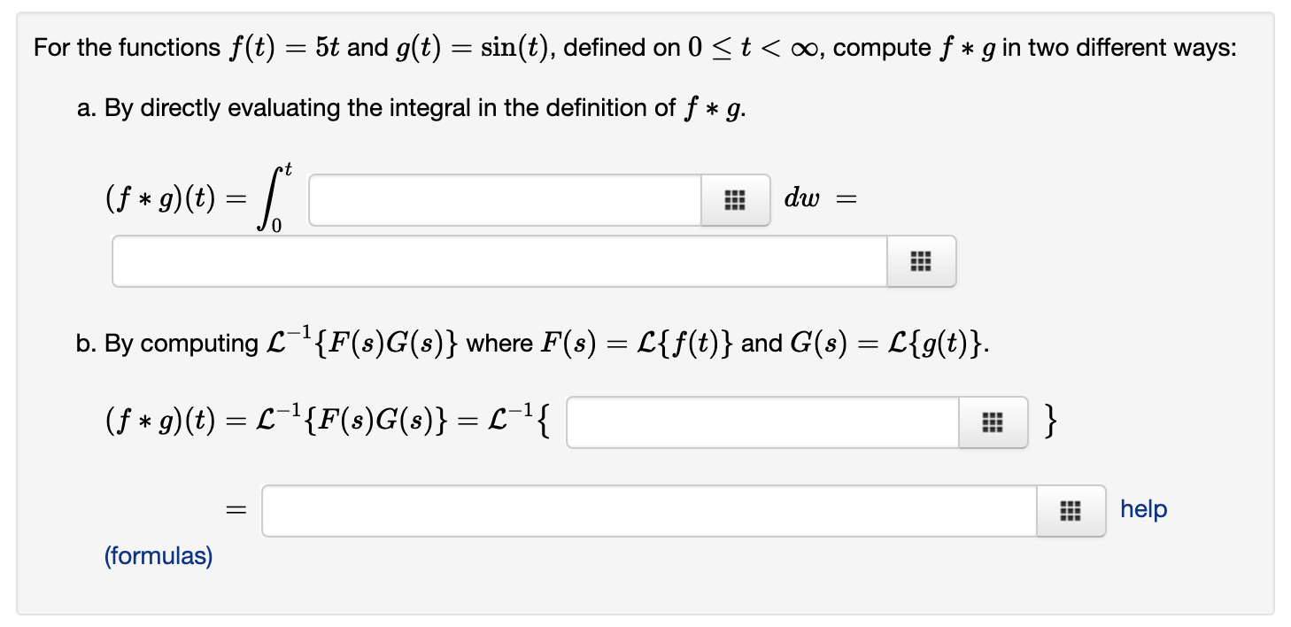 Solved For the functions f(t) 5t and g(t) = sin(t), defined | Chegg.com