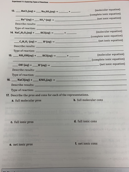 Solved Experiment 11: Exploring Types of Reactions | Chegg.com