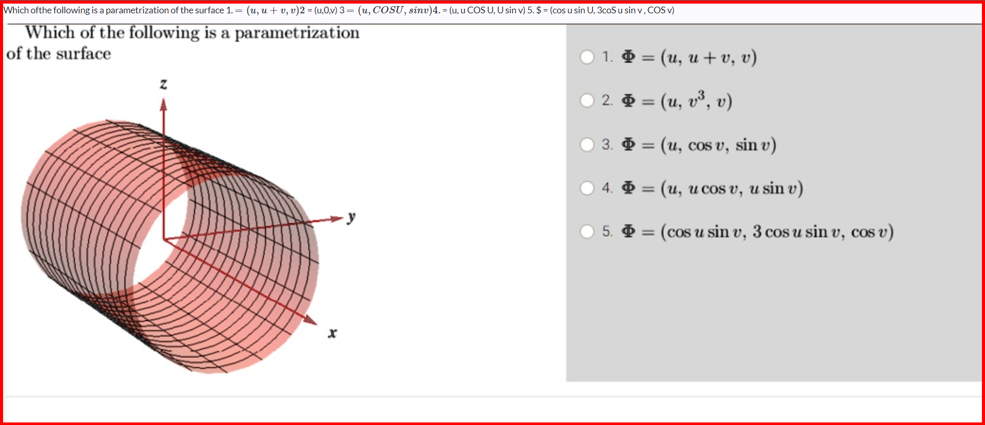 Solved Which ofthe following is a parametrization of the | Chegg.com